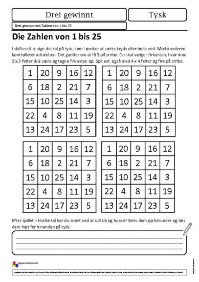 Tysk - Tal og farver · Opgavemappen.NU